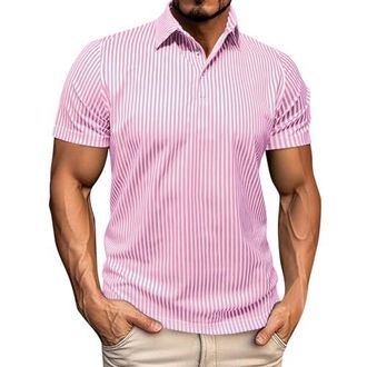 Generic Polo ray&eacute; hawa&iuml;en pour homme - Haut d&eacute;t&eacute; &agrave; manches courtes - Col polo tendance - Coupe d&eacute;contract&eacute;e - Confortable - Costume extensible pour cadeaux qu