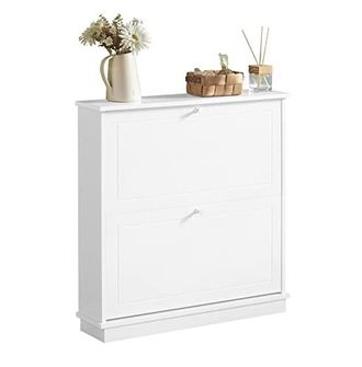 SoBuy Meuble &agrave; Chaussures Meuble Chaussures Entr&eacute;e - 2 Abattants Fins Peu Encombrant - Range Chaussures 8-10 Paires - pour Couloir Appartement - Blanc 76x18