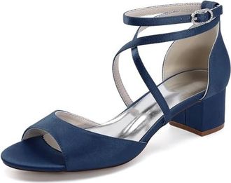 Generic Chaussures De Mariage Femmes Mode D&Eacute;t&eacute; Chunky Heels Sandales Mari&eacute;e Talons Bas Open Toe Dress F&ecirc;te High Heels 4.5Cm,Dark Blue,43 EU