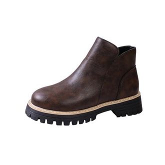 Generic Bottines Chelsea d&eacute;contract&eacute;es &agrave; bout rond pour femme - Talon &eacute;pais - Antid&eacute;rapantes - Fermeture &eacute;clair lat&eacute;rale - Confortables - Style classique, mar