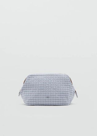 Mango Trousse de toilette &agrave; carreaux en coton bleu - Femme - Taille unique - MANGO