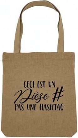 Fabulous Sac Shopping Tote Bag Aspect Lin - Di&egrave;se et Non Hashtag Musique Musicien Instrument - Sac de Courses Toile Epaisse 360g Beige Naturel Cabas Port&eacute; Epau