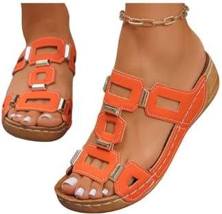 Generic Sandales larges pour femme, sandales et claquettes compens&eacute;es, chaussures d&eacute;t&eacute; &agrave; enfiler avec accents m&eacute;talliques, confortables et habill&eacute;es pour la m