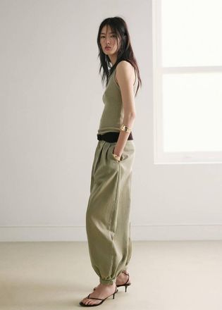 Mango Top maille fil cintr&eacute; vert d&acute;eau - Femme - S - MANGO