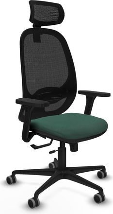 Piqueras y Crespo Cilanco Stuhl f&uuml;r lange Arbeitsstunden mit 3D-Armen, h&ouml;henverstellbare Lendenwirbelst&uuml;tze und h&ouml;henverstellbares Kopfteil, Schwarz / Flaschengr&uuml;n