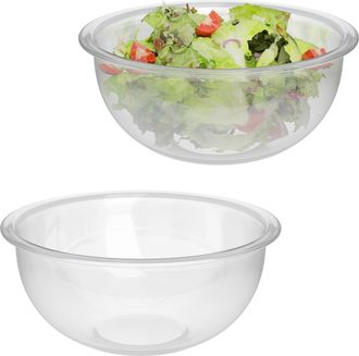 Relaxdays Salatschüssel Glas, 2er Set, 2,4 Liter, Rührschüssel, Servierschüssel Küche, runde Glasschüsseln, transparent