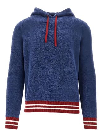 Gallia Gestreifter Strick-Hoodie - Blau