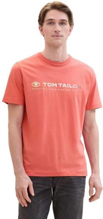Tom Tailor Herren Basic T-Shirt mit Logo-Print, flamingo flower, L