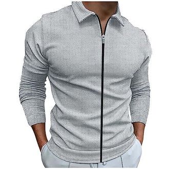 Generic Chemise zippée à manches longues en maille gaufrée pour homme - Coupe ajustée - Couleur unie - Polyvalent - Pour le printemps et lautomne - Décontract
