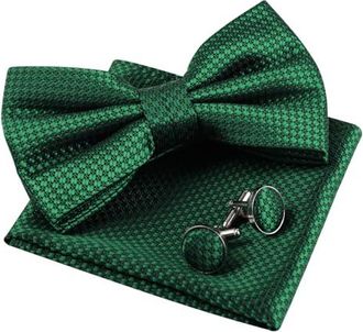 Alizeal Ensemble noeud papillon pré-noué, carré de poche et boutons de manchette pour homme, 053-Vert foncé, taille unique