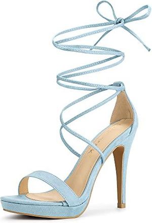 Allegra K Femmes Plateforme Talons Aiguilles Sandales à Lacets Bleu Ciel 41
