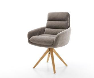 DELIFE Drehstuhl Abelia-Flex mit Armlehnen Strukturstoff Soft Taupe Holzgestell kantig Natur 360&deg; drehbar, Esszimmerst&uuml;hle