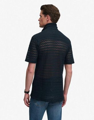 Superdry Chemise en maille textur&eacute;e - Bleu marine