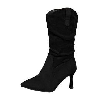Generic Bottes mi-mollet pour femme - Style d&eacute;contract&eacute; - Bout pointu - Talon chaton pliss&eacute; - &Eacute;l&eacute;gantes et confortables - Pour lautomne et lhiver, Noir, 36.5 