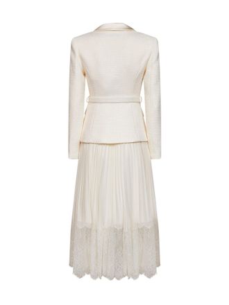 Self Portrait Womens Midi Dress Georgette & Boucl&eacute; Ivory