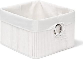 Relaxdays Aufbewahrungskorb, Stoffbezug, Bambus, rechteckig, Bad, Accessoires, Spielzeug, HxBxT: 20x31x31 cm, weiß