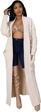 Generic Cardigan en tricot &eacute;pais pour femme, grande taille, pulls longs pour femmes, ouvert sur le devant, manches longues en tricot torsad&eacute;, abricot, 3XL