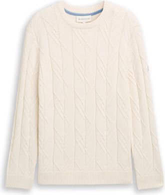 Tom Tailor Herren 1048736 Pullover Aus Zopfstrick, 10348 - Gardenia White, XL EU