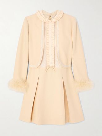 Valentino Garavani Mini-robe En Jacquard Et En Tissu &Agrave; Finitions En Plumes Et &Agrave; Ornements - Orange