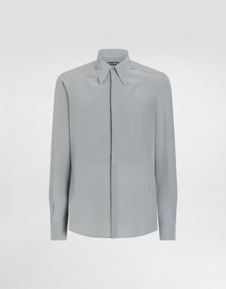 Dolce & Gabbana Hemd Aus Cr&ecirc;pe De Chine In Gold - Mann Hemden Grau 38