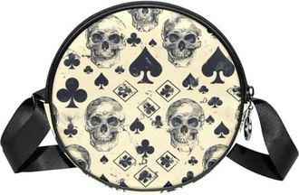 Generic Petit sac &agrave; bandouli&egrave;re circulaire pour femme, motif cr&acirc;nes, petit sac &agrave; dos &agrave; bandouli&egrave;re avec fermeture &eacute;clair, bretelles r&eacute;glables, sac &agrave; main rond