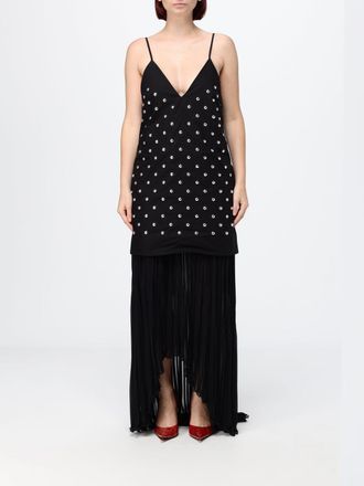 Msgm Robe longue de soir&eacute;e pliss&eacute;e en coton avec broderies et col en V