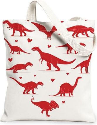 Generic Sacs fourre-tout en toile motif dinosaure, sacs d&eacute;picerie r&eacute;utilisables, l&eacute;gers et lavables pour l&eacute;t&eacute;, pour voyage, plage, Rouge, 13x15 Inch