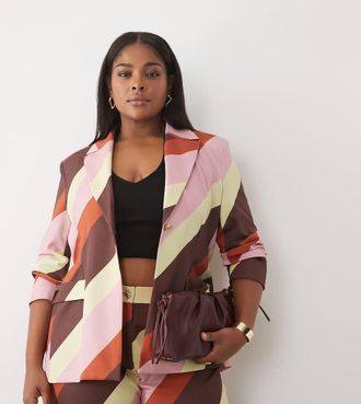 Asos Curve Kombiteil-Blazer mit schmalem Schnitt und markanten Streifen-Multi