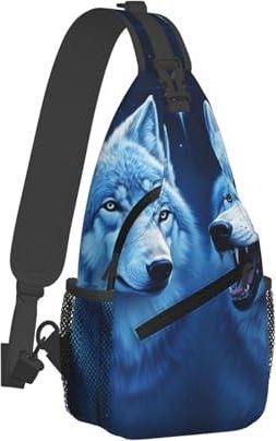 Generic R&eacute;glable Sacoche Tactique Peinture de loups blancs Sac Bandouli&egrave;re Casual Sac &agrave; Poitrine pour &eacute;cole Camping Voyage