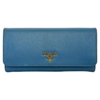 Prada Portefeuille continental &agrave; rabat Vitello Move doccasion - Femme - Pre-owned - Bleu - Taille: ONE Size