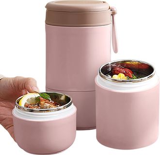 Generic Isolierter auslaufsicherer Lebensmittelbehälter, Edelstahl, vakuumisoliert, mit Klapplöffel, auslaufsicher, vakuumisoliert, tragbar, lebensmittelecht,