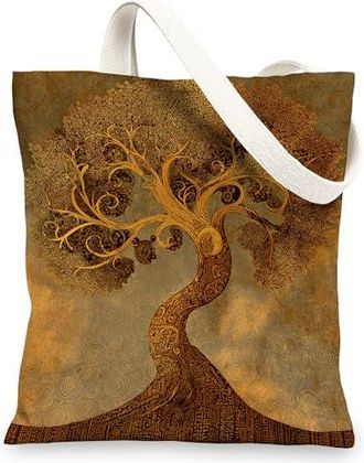 Generic Sac fourre-tout en toile darbre artistique, sacs de courses réutilisables respectueux de lenvironnement, sacs légers marron à bandoulière, Brun, 13x15