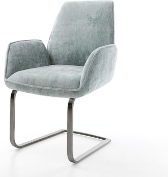 DELIFE Freischwinger Zoa-Flex Chenille Pastellblau Freischwinger flach Graphit Taschenfederkern, Esszimmerstühle