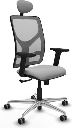 Piqueras y Crespo Grauer Schreibtischstuhl mit 2D-Armlehnen, h&ouml;henverstellbarer Lendenwirbelst&uuml;tze und festem Kopfteil, ausgestattet mit 3 Positionen und Schneideschaum