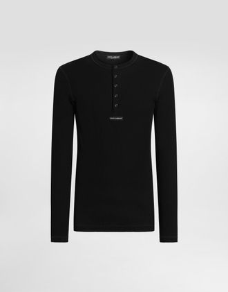 Dolce & Gabbana T-shirt Serafino Aus Jersey Mit Logo - Mann T-shirts Und Polos Schwarz 56