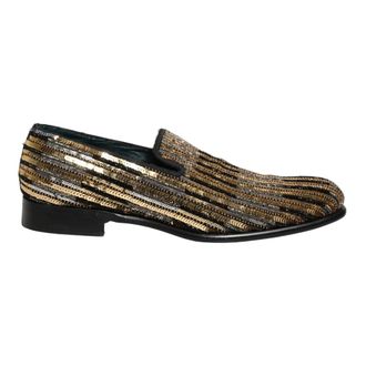 Dolce & Gabbana Gold gestreifte- mit Pailletten verzierte Loafer Schuhe - - Shoes - Herren - Gelb - 43 EU