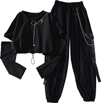 Onsoyours Survêtement Femme Ensemble Sportswear Femme Manche Longue Tenue De Sport avec 2 Poches Cordon De Serrage D1 Noir S