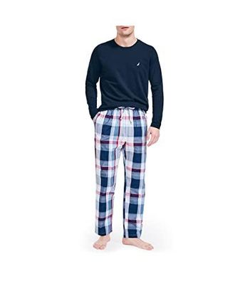 Nautica Soft Woven 100% Cotton Elastic Waistband Sleep Pajama Pant Pantalon de Pyjama, Rouge/Bleu, M Homme
