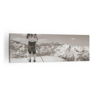 Arttor Panorama Bilder auf Leinwand 160x50cm Leinwandbild Skifahrer Bayern Sepia Gro&szlig; XXL Wanddeko Bild Schlafzimmer K&uuml;che Wandbilder Dekoration Wohnzimmer W