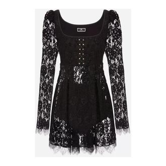 Elisabetta Franchi Spitzen Mini Kleid mit Langen &Auml;rmeln - - Dresses - Damen - Schwarzk - L