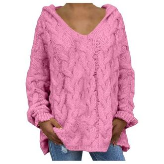 Generic Pull en tricot à col en V pour femme avec manches longues creuses, pull à capuche pour femme, pull tricoté de couleur unie pour femme, pull en crochet