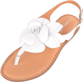 Absolute Footwear Sandales à enfiler en cuir pour femme avec fermeture à boucle Motif floral - Blanc - blanc, 38 EU