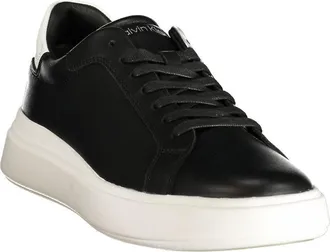 Calvin Klein Leather with Contrast White Trim Sneaker - Black