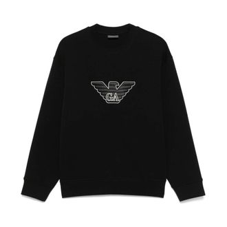 Emporio Armani Schwarzer Rundhalsausschnitt Pullover - - Sweatshirts & Hoodies - Herren - Schwarzk - XL