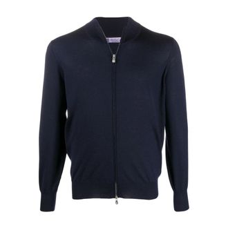 Brunello Cucinelli Blauer Strick-Cardigan Mit Rei&szlig;verschluss - - Knitwear - Herren - Blau - 2XL