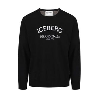 Iceberg Rundhals-Pullover mit Logo - - Knitwear - Herren - Schwarzk - M