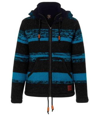 Kunst und Magie Kapuzenstrickjacke Strickjacke Wolle Jacke Fleecefutter Kapuze abnehmbar Winterjacke bunt