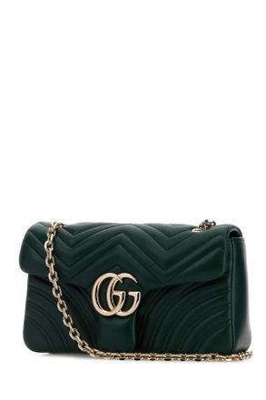 Gucci Womens Dark Green Nappa Leather Medium Gg Marmont Shoulder Bag Lamb Borse A Tracolla