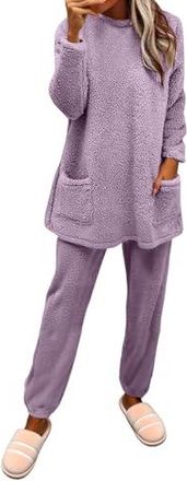 Generic Pyjama en flanelle de coton pour femme, ensemble de pyjama en polaire pour femme, ensemble de pyjama d&eacute;contract&eacute; &agrave; manches longues, v&ecirc;tement de d&eacute;tent