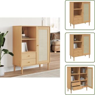 vidaXL Highboard senja Rattan-Optik Braun 90x40x112 cm Kiefernholz - Hochboard - Wohnzimmerm&ouml;bel - Sideboard - Regal - TV-Schrank